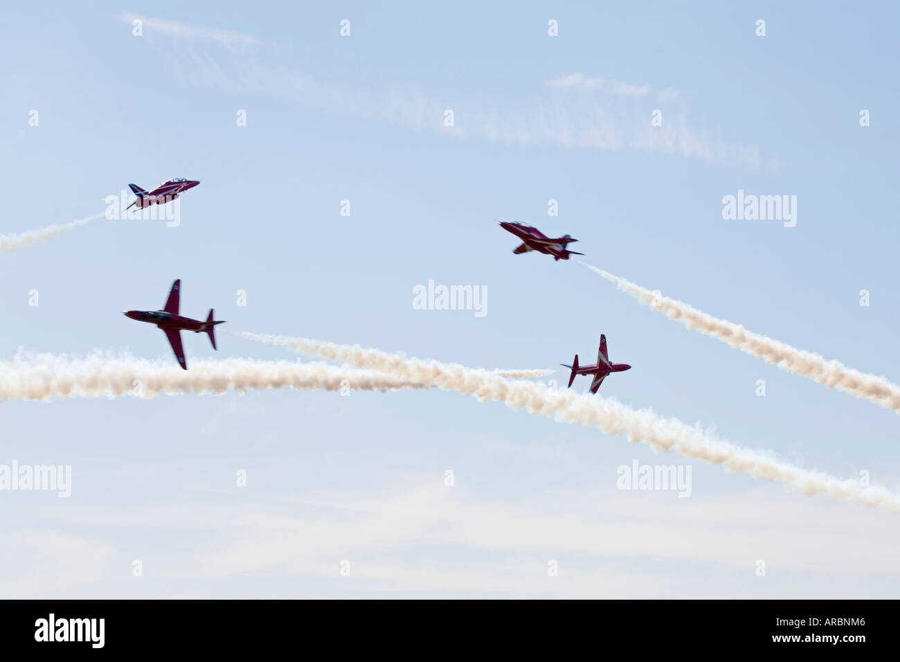 Red Arrows Royal Air Force Aerobatic Team high speed cross-over during ...
