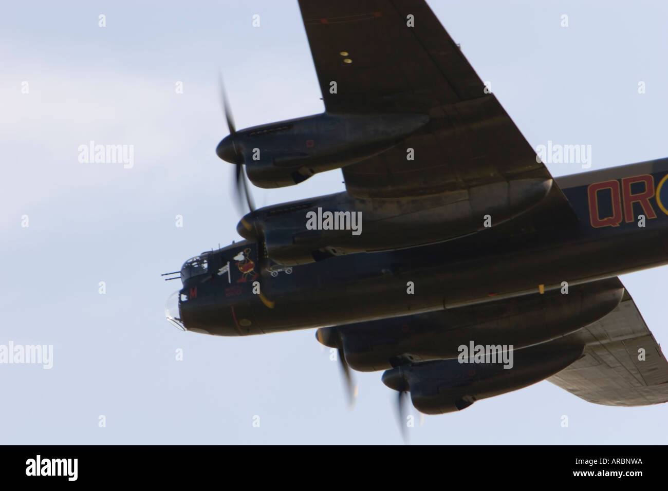 Battle of Britain Memorial Flight RAF Lancaster Bomber in flight bomb ...