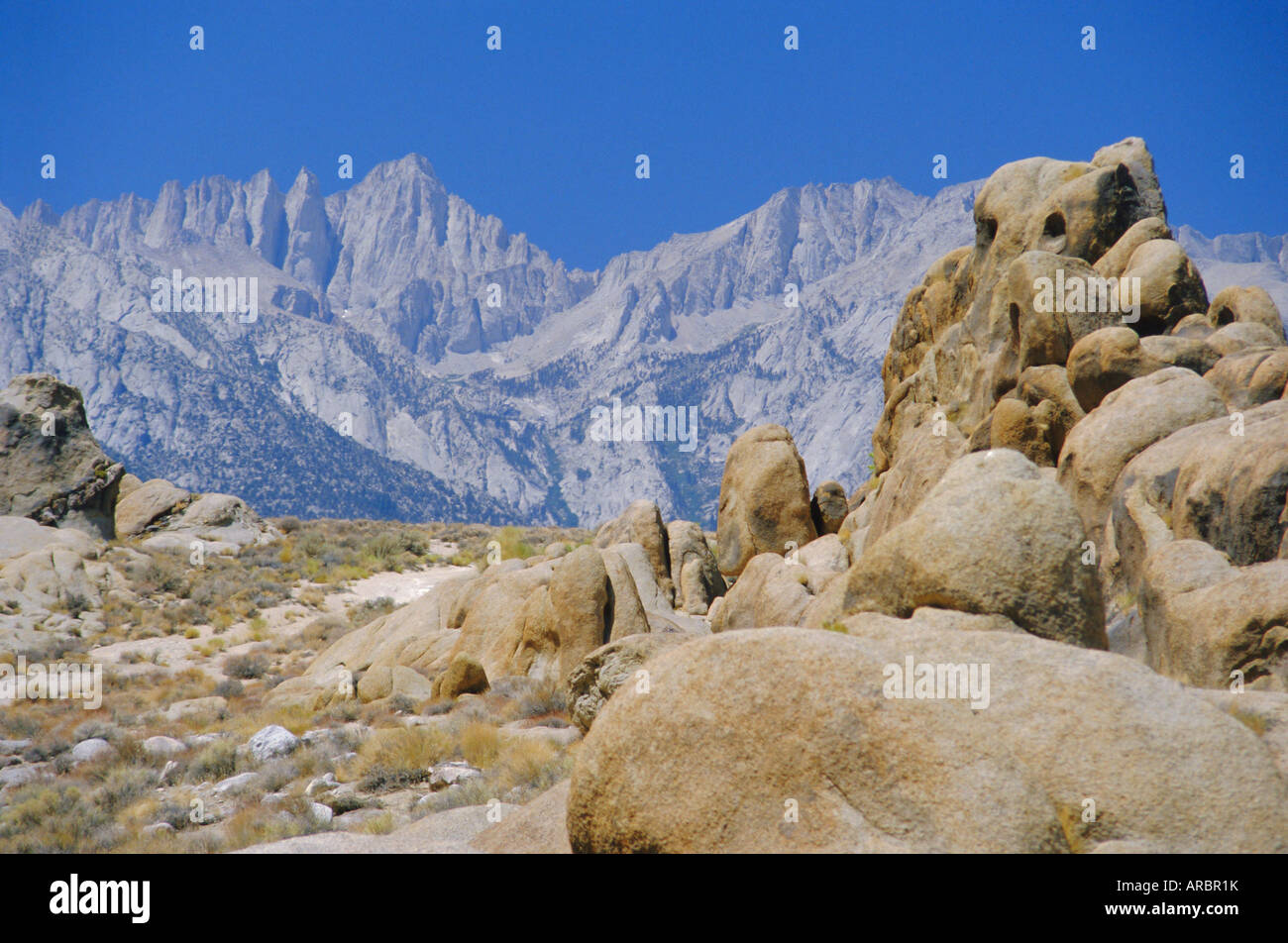 Distant granite peaks of Mount Whitney (4416m), Sierra Nevada ...