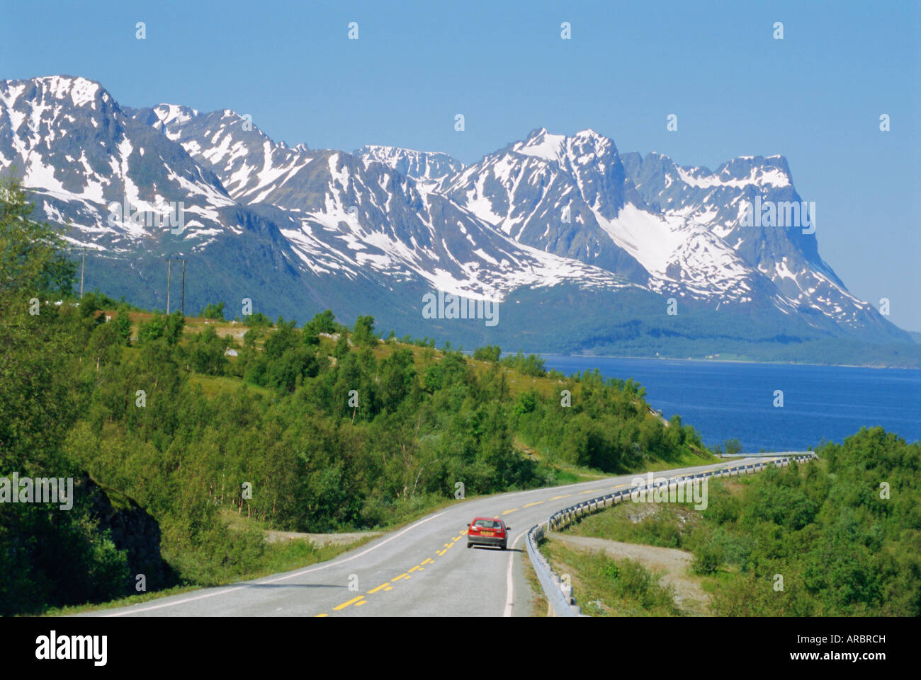 E6 coast highway, Kvaenangen Fjord, Finnmark, Norway, Scandinavia Stock ...