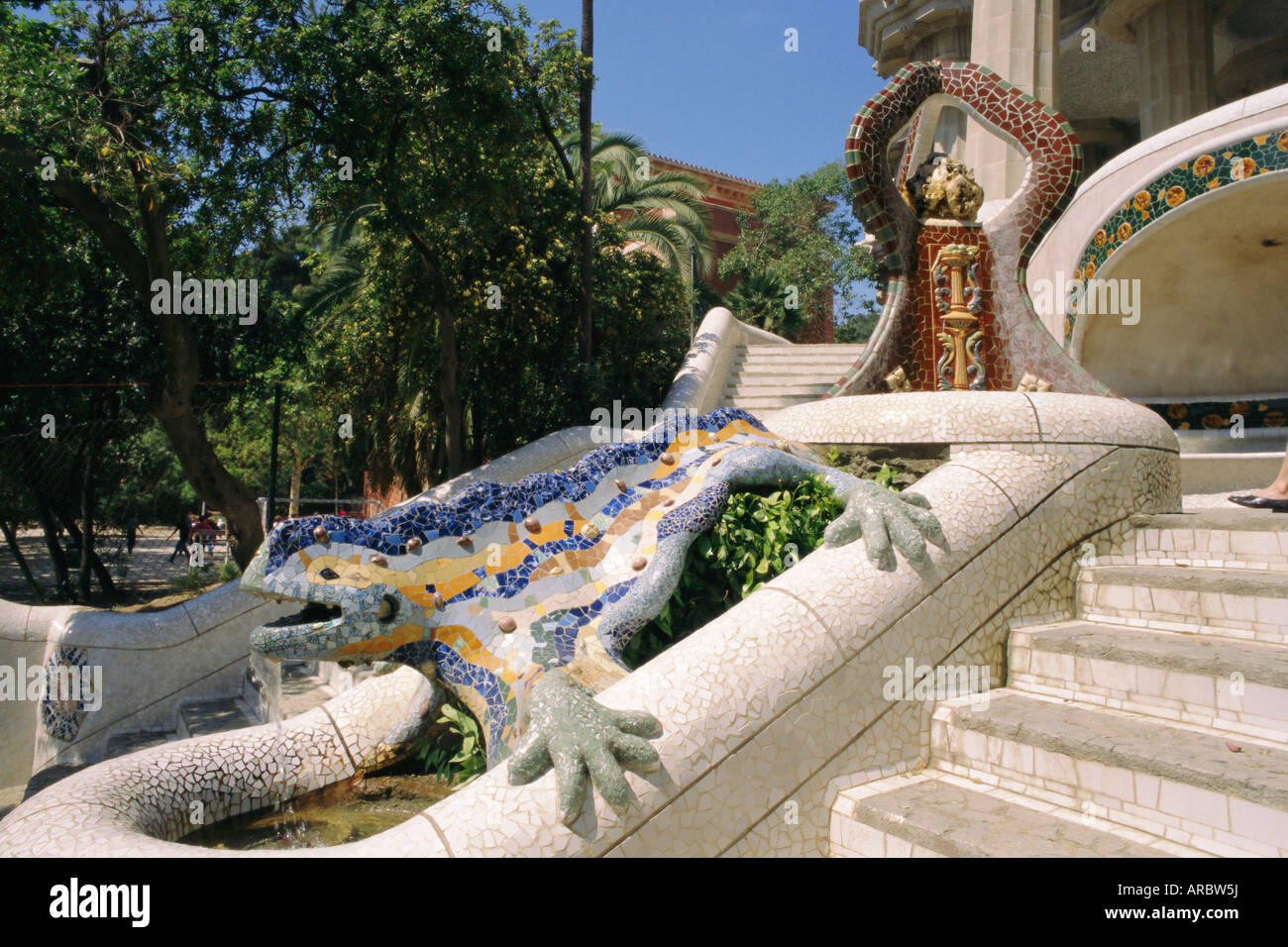 Mozaic lizard sculpture by Gaudi, Guell Park, Barcelona, Catalonia ...