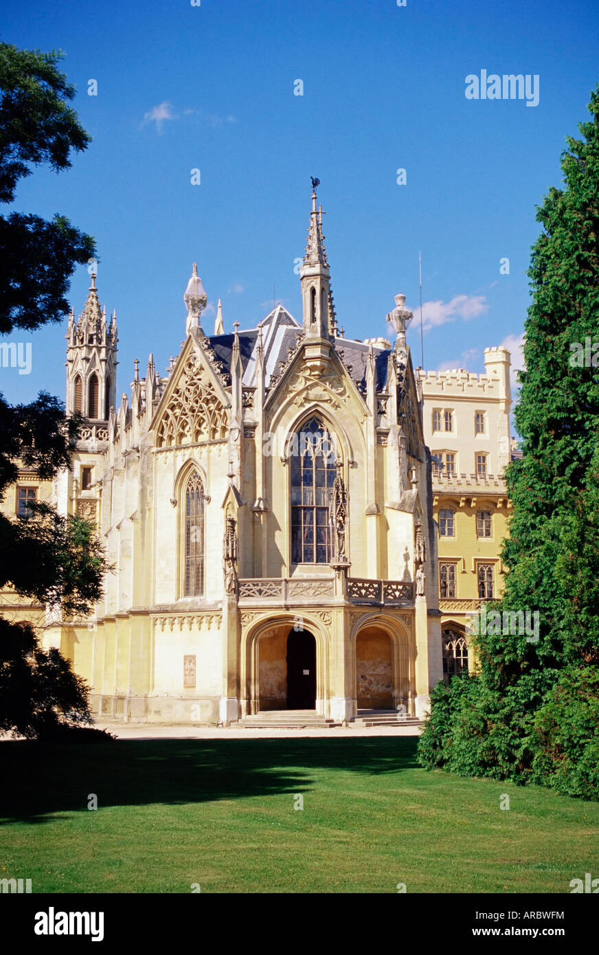 Neo-Gothic chateau dating from 1856, Lednice, UNESCO World Heritage ...
