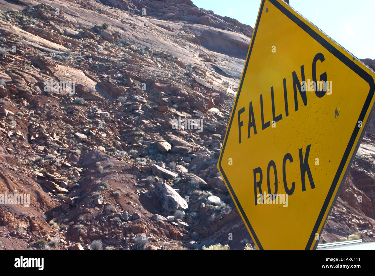 Beware of falling rocks road sign hi-res stock photography and images - Alamy