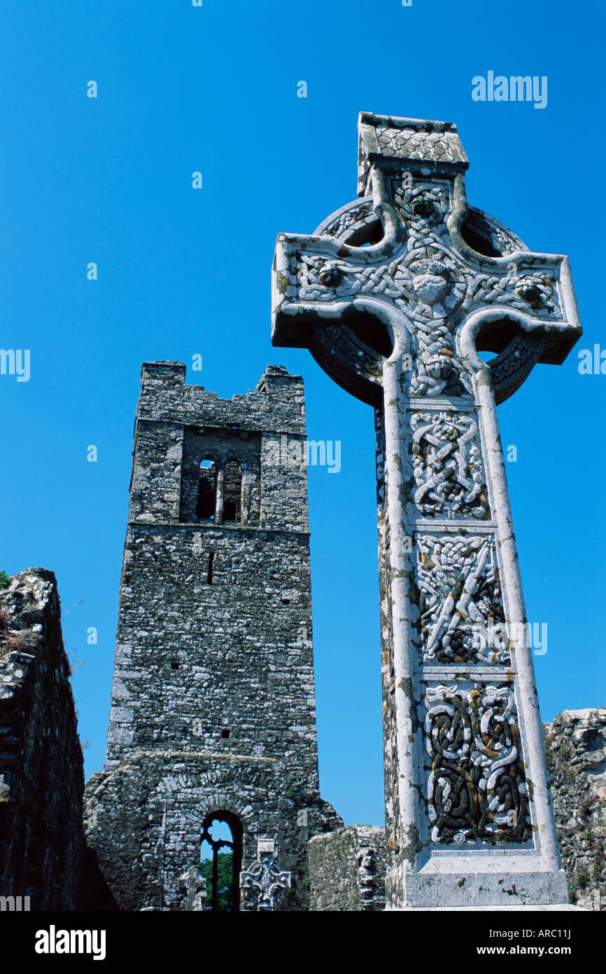 High cross, church of Slane Friary, County Meath, Leinster, Republic of ...
