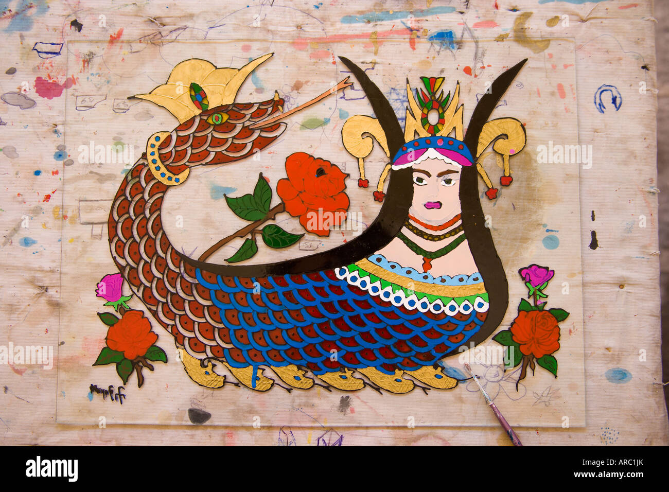 Shahmeran Shahmaran being painted on glass Mardin Southeast Anatolia ...