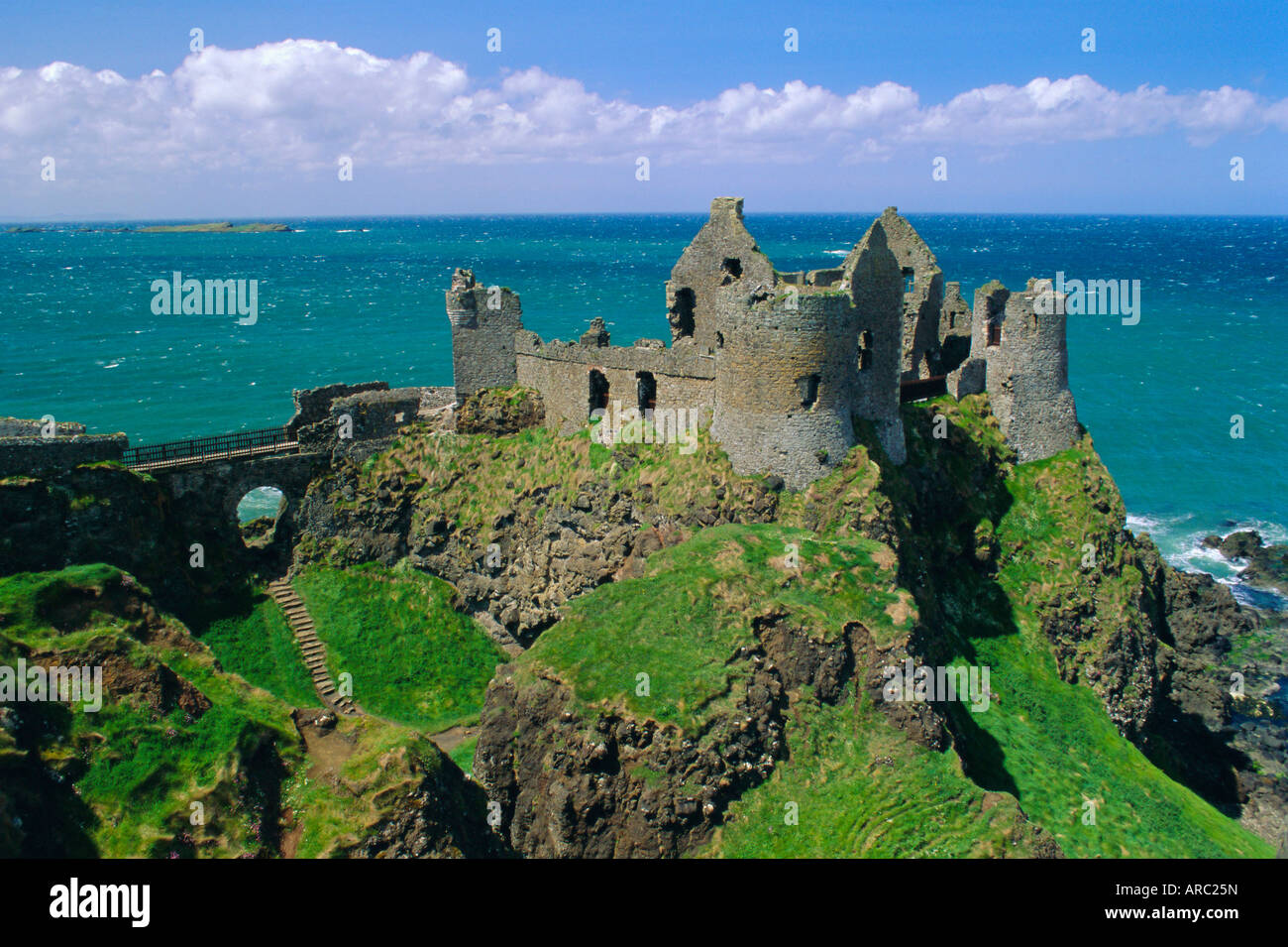 Dunluce Castle on rocky coastline, County Antrim, Ulster, Northern ...