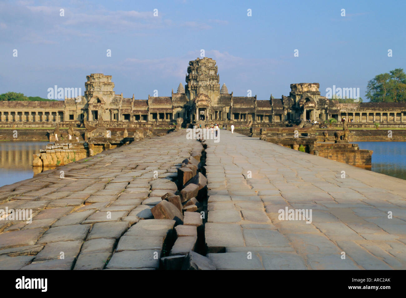 Stone causeway leading to the temple of Angkor Wat, Angkor, Siem Reap ...