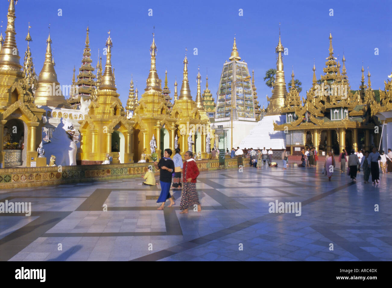 Golden spires at the Shwedagon Paya (Shwe Dagon pagoda), Yangon ...