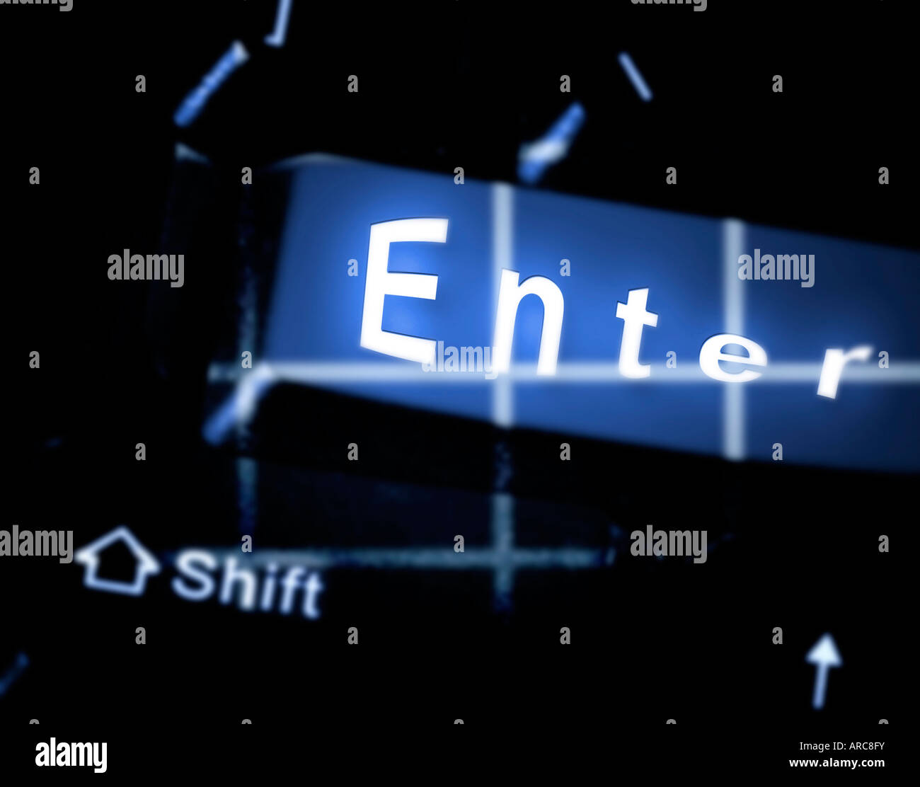 Close-up picture of a computer keyboard - blue key enter Stock Photo ...