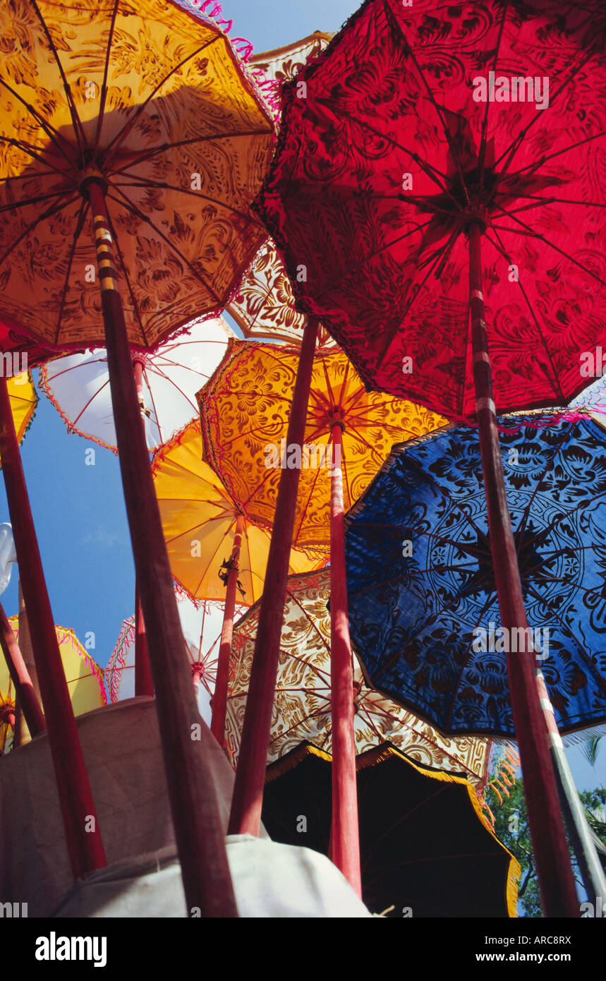 Decorative umbrellas, temple festival, Mas, Bali, Indonesia, Asia Stock ...