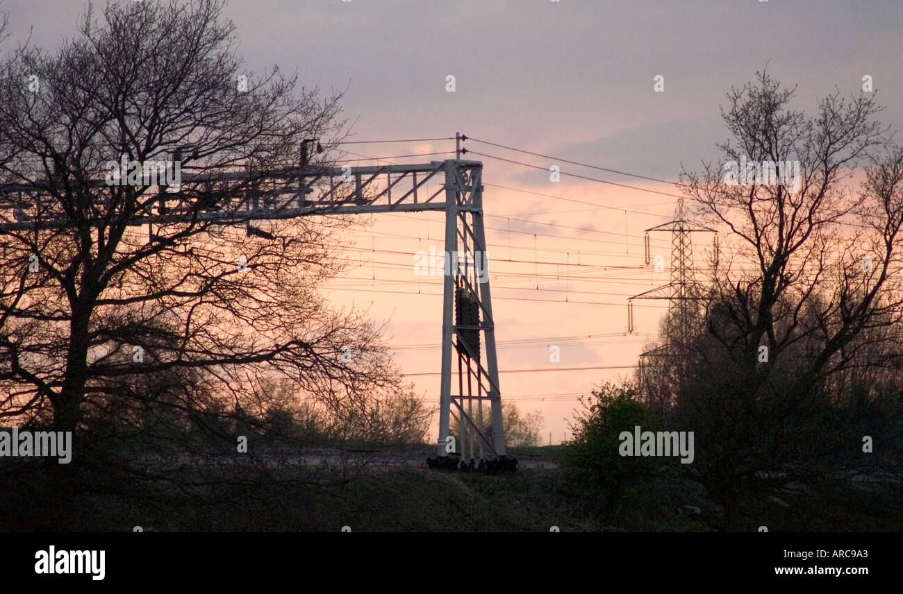 Overhead electric railway structures Stock Photo - Alamy