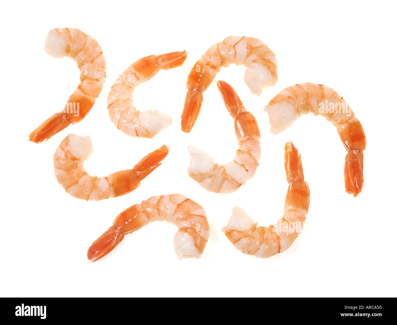 peeled prawns on white background cutout cut out Stock Photo - Alamy