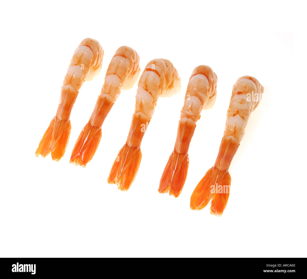 peeled prawns on white background cutout cut out Stock Photo - Alamy
