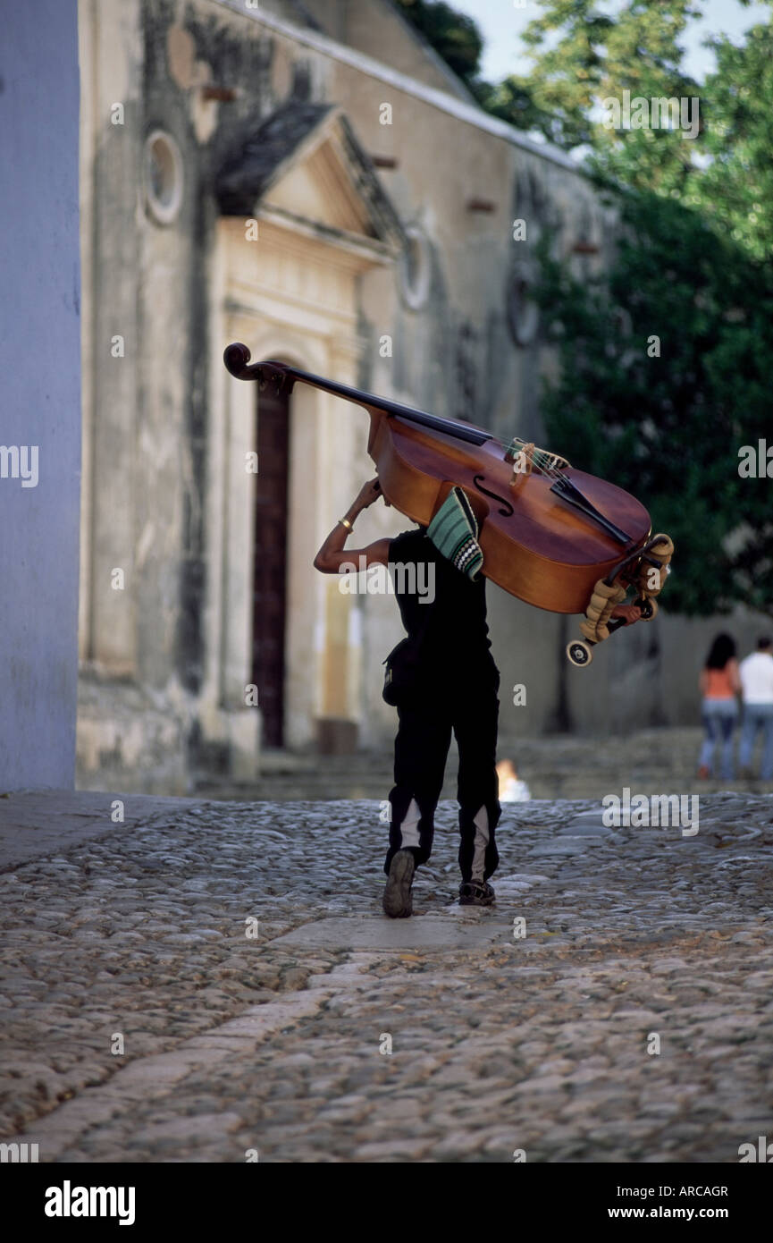 Man carrying double bass musical instrument hi-res stock photography ...