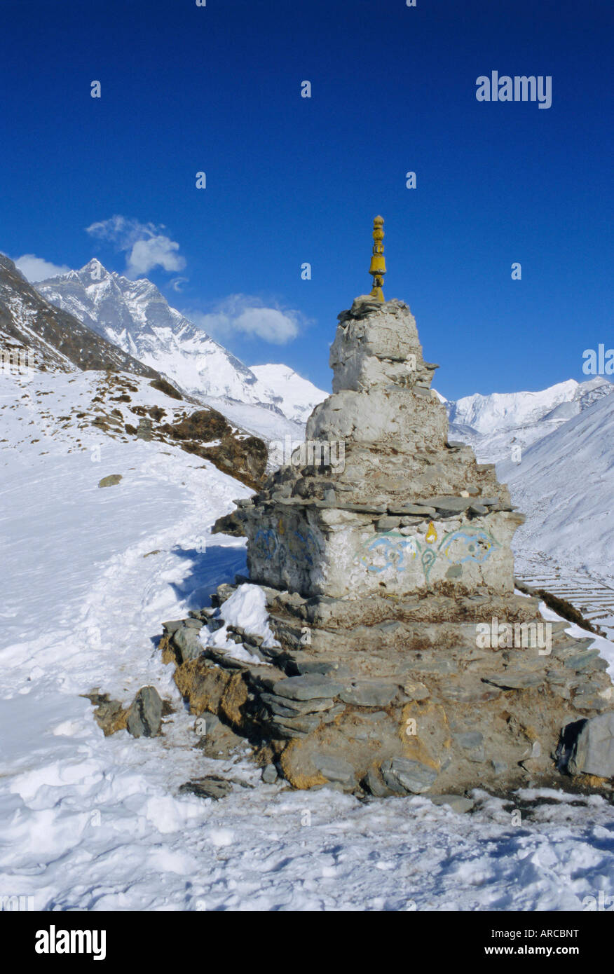 Buddhist stupa above Dingboche, Everest region, Himalayas, Nepal, Asia ...