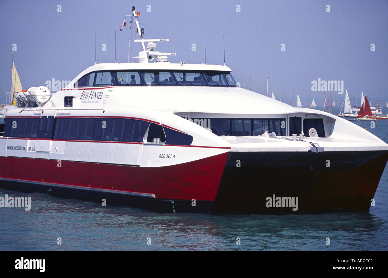 Red Funnel Catamaran Red Jet 4 leaving Cowes Harbour Isle of Wight UK ...