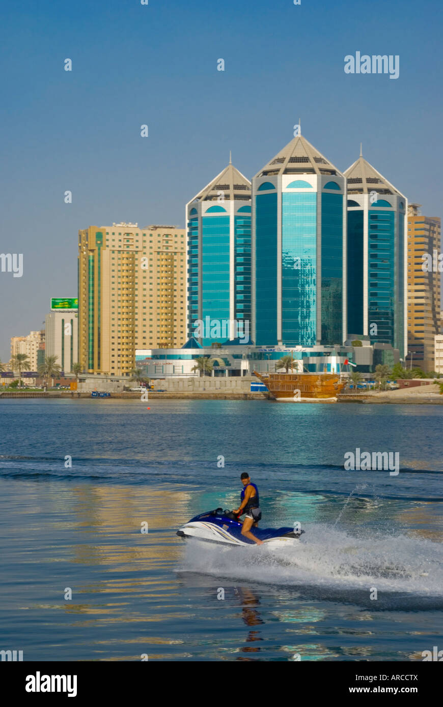 Sharjah Creek skyline, Sharjah, United Arab Emirates (U.A.E.), Middle ...