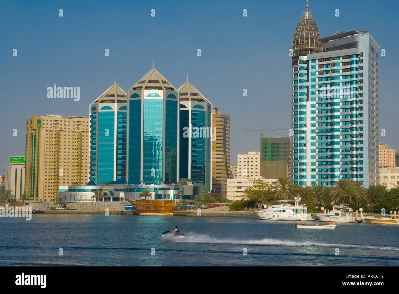 Sharjah Creek skyline, Sharjah, United Arab Emirates (U.A.E.), Middle ...