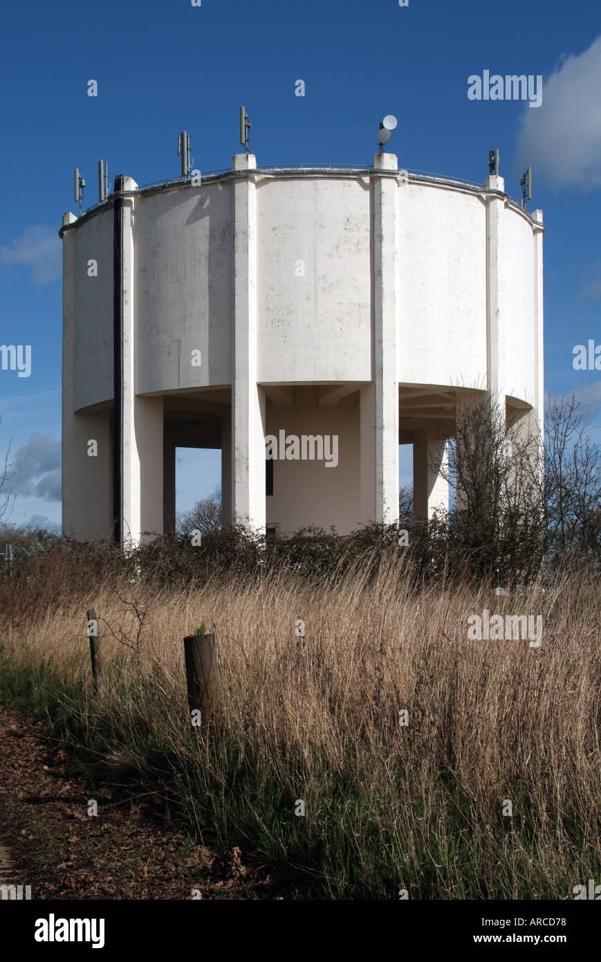 Typical water storage tank raised on stilts columns on high level ...