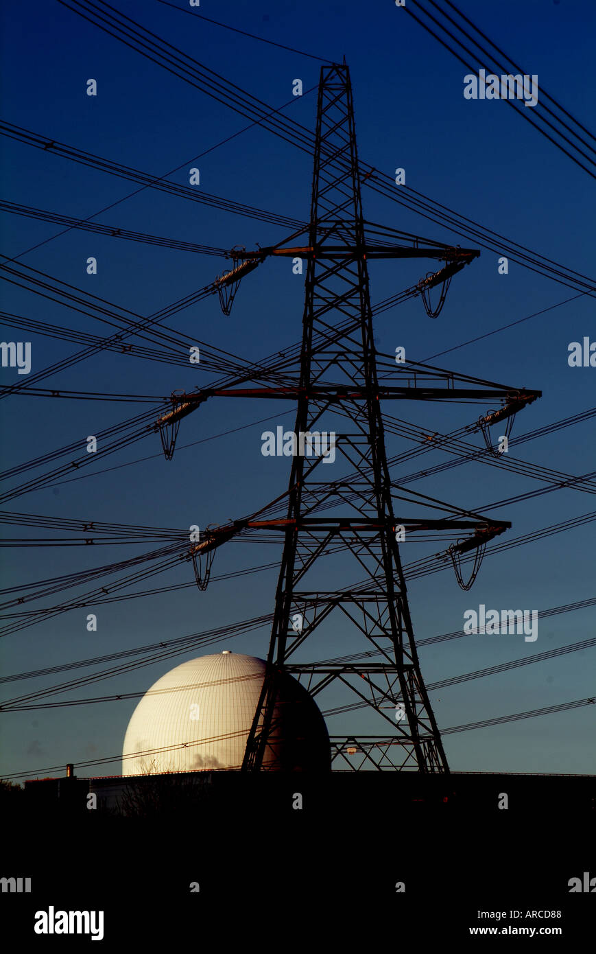 British Energys Sizewell B nuclear power station dome with pylon ...