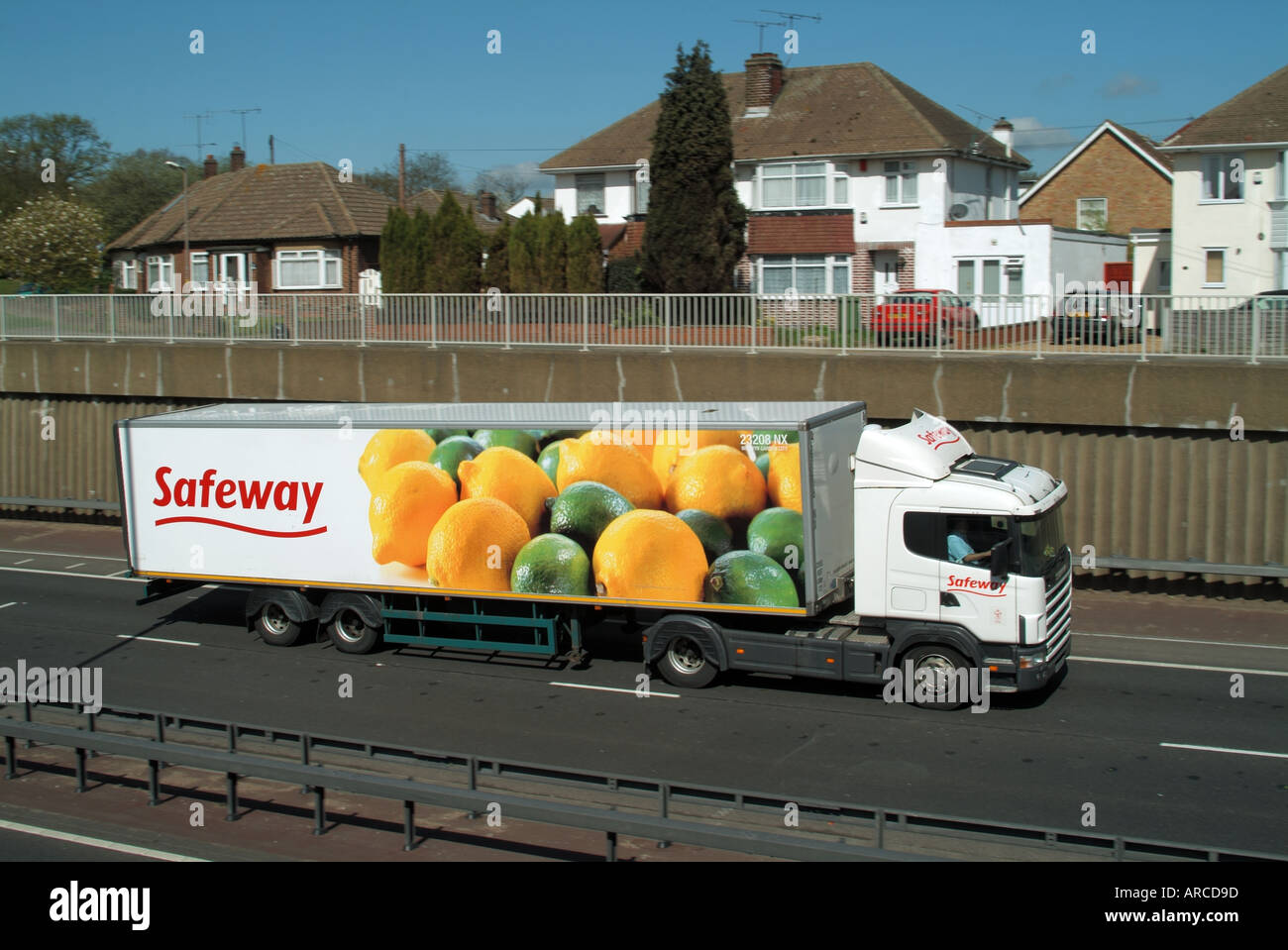 Lorry on dual carriageway A12 trunk road in cutting adjacent ...