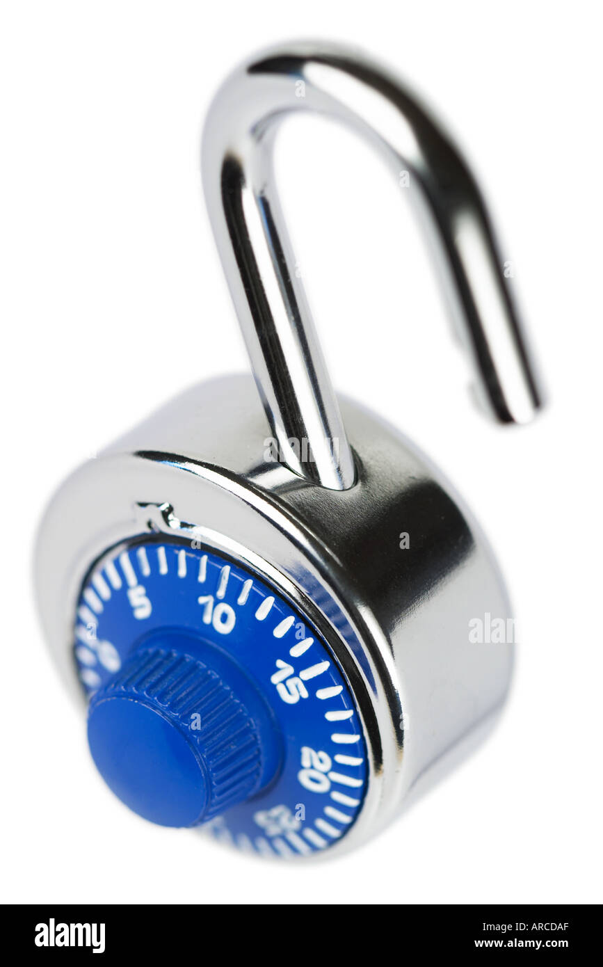 Combination padlock with dial open isolated on white background Stock ...