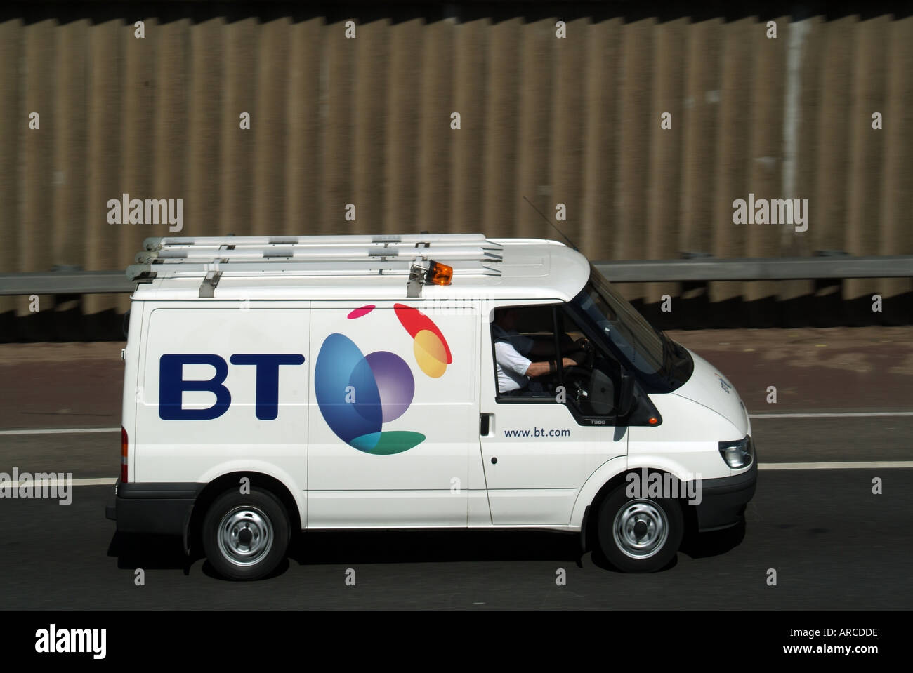 BT British Telecom white van at speed on dual carriageway Stock Photo ...