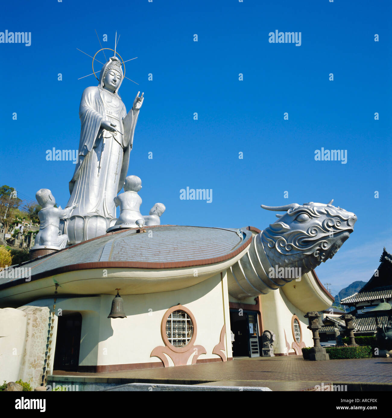 Fukusai-ji Zen Temple, 18m high goddess Kannon on turtle, Nagasaki ...