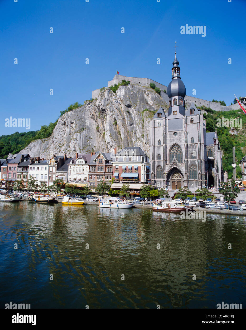 River Meuse in the old town of Dinant, Ardennes, Belgium Stock Photo ...