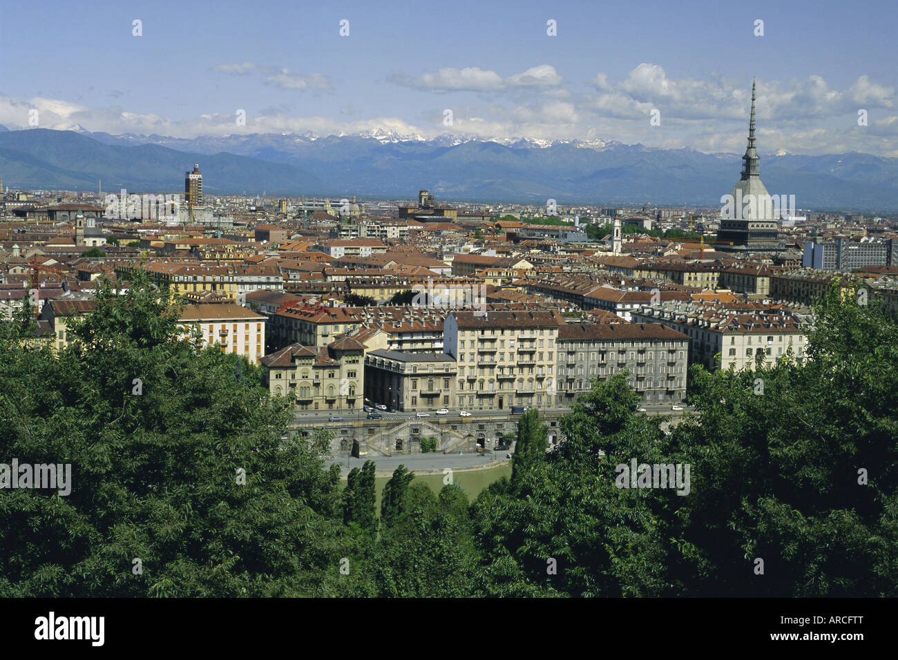 City centre and the Alps, Torino (Turin), Piemonte (Piedmont), Italy ...