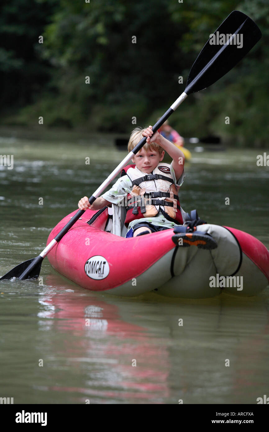 Young boy in kayak on family adventure holiday to Costa Rica, central ...