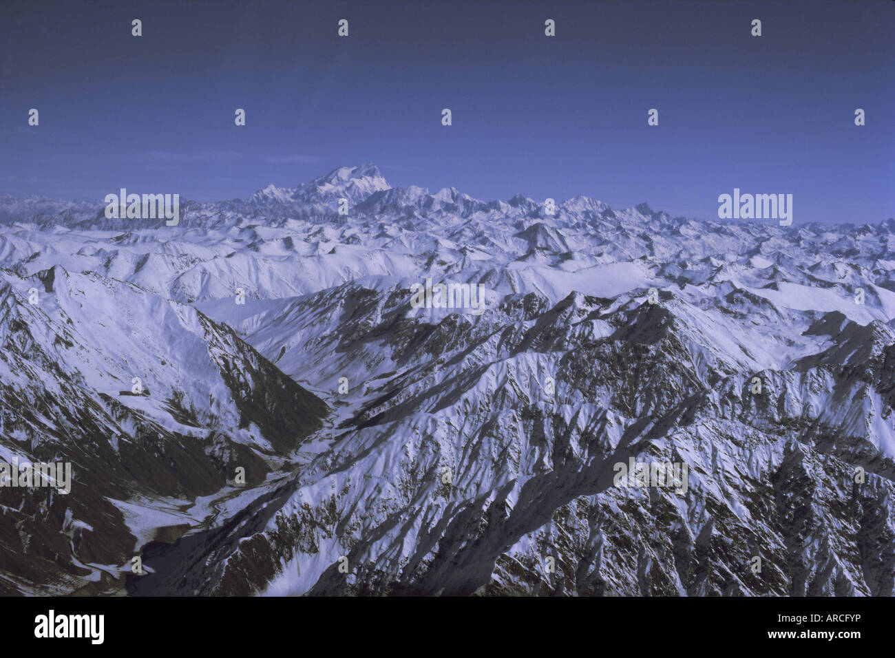 Aerial view of Himalaya mountain range, with Nanga Parbat, 8125m, seen ...