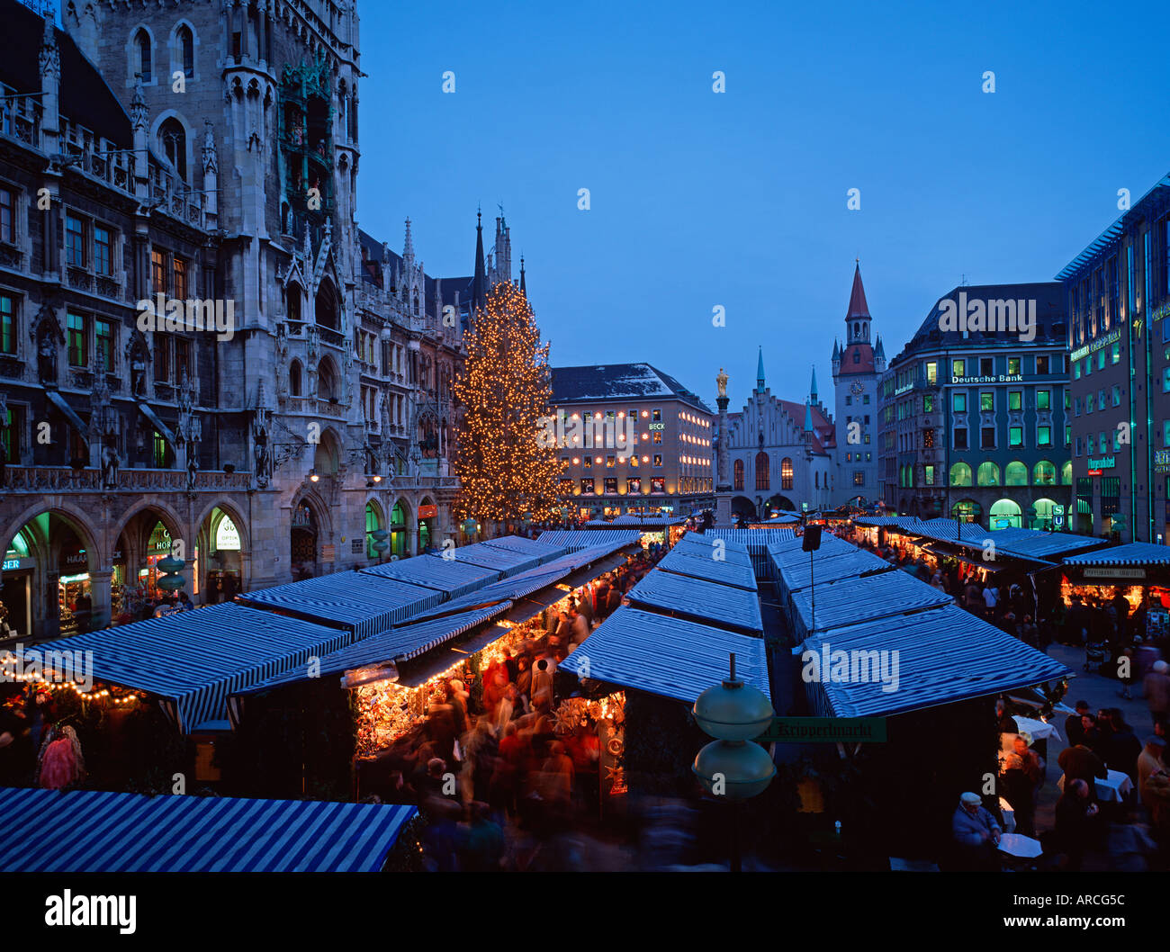 Munich View of the Christkindlmarkt at the Marienplatz infront of the ...