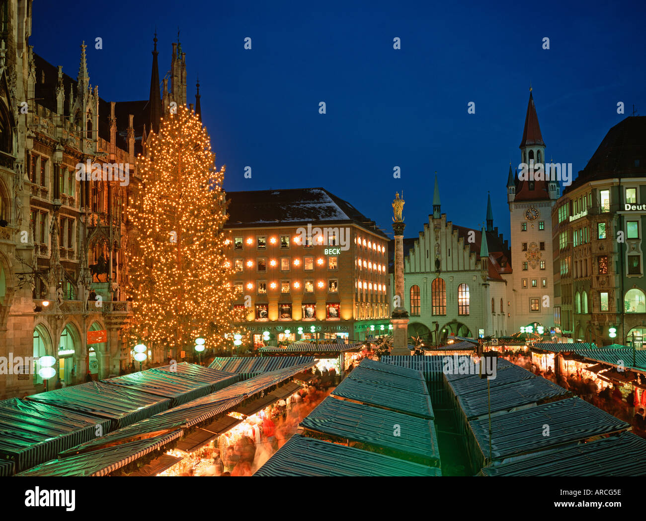 Munich View of the Christkindlmarkt at the Marienplatz infront of the ...