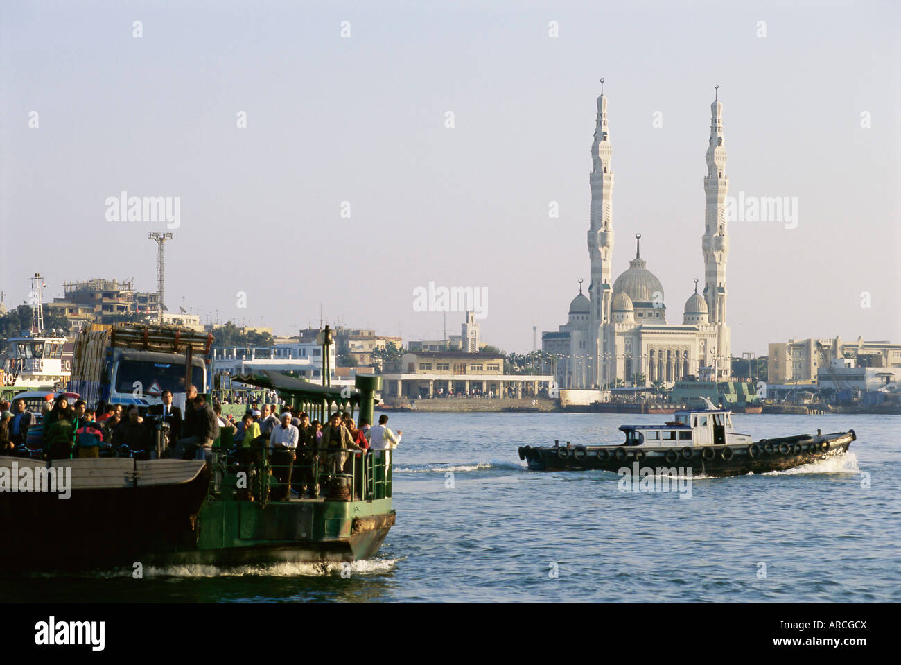 Ferry across the entrance to the Suez Canal, Port Said, Egypt, North ...