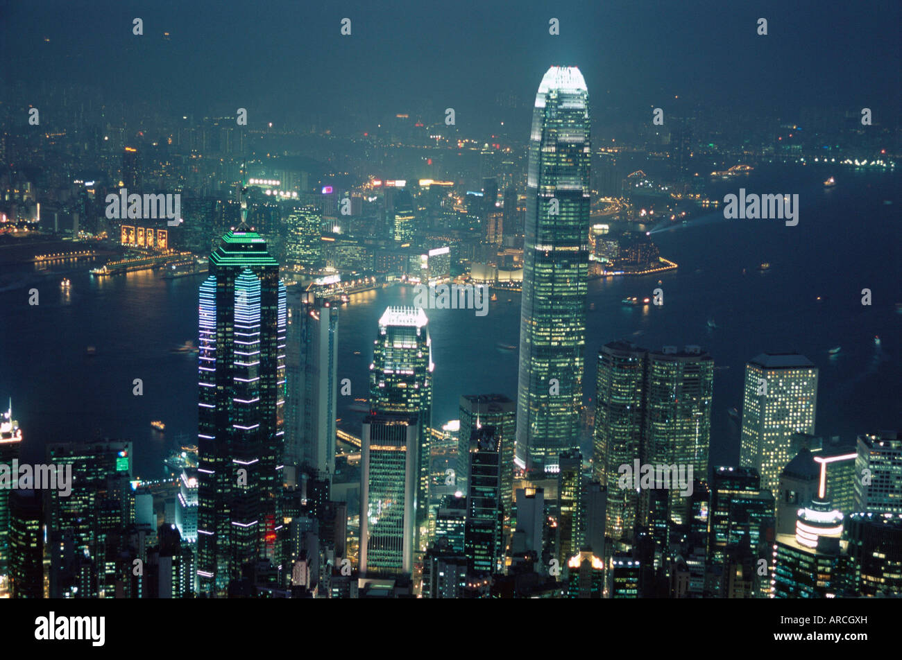 Two IFC Building on right and skyline at night, from Hong Kong Island ...