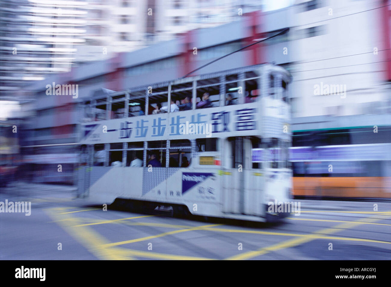Tram travelling at speed, Hong Kong Island, Hong Kong, China, Asia ...
