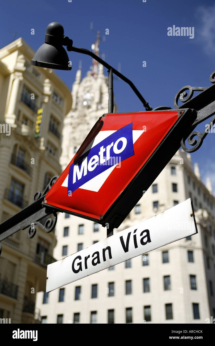 Gran Via metro sign, Madrid, Spain Stock Photo - Alamy