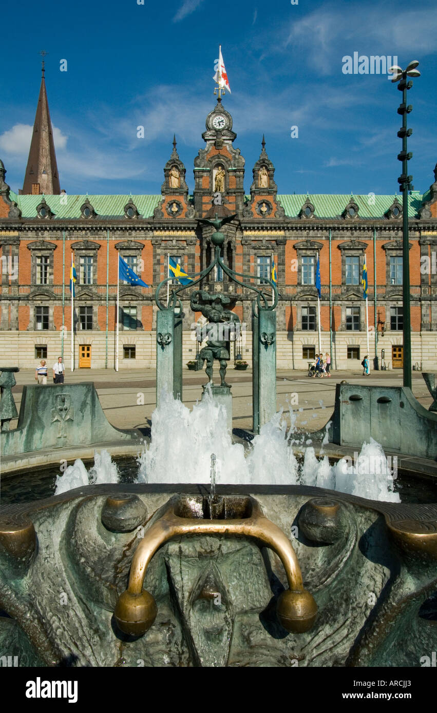 A bronze water fountain/sculpture marks the site of the ancient city ...