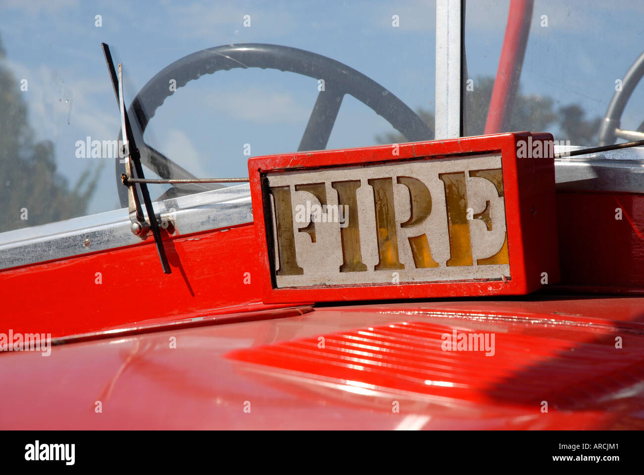 Fire sign on front of old fire engine, early twentieth century Stock ...
