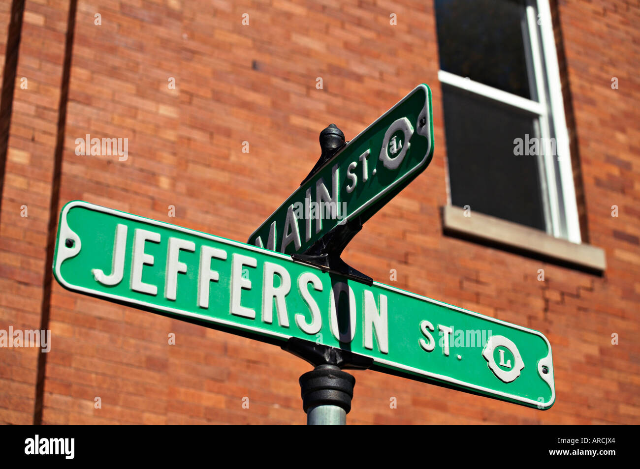 ILLINOIS Union Main Street and Jefferson Street signs at intersection ...