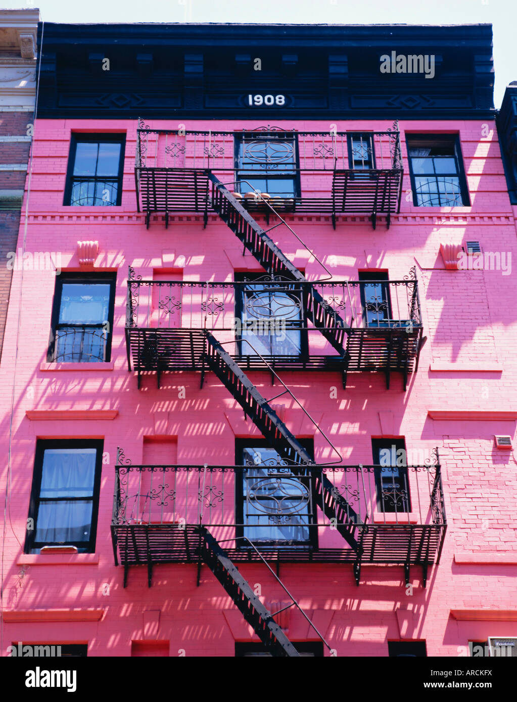 Pink facade and stairs in Soho, New York, New York State, USA, North ...
