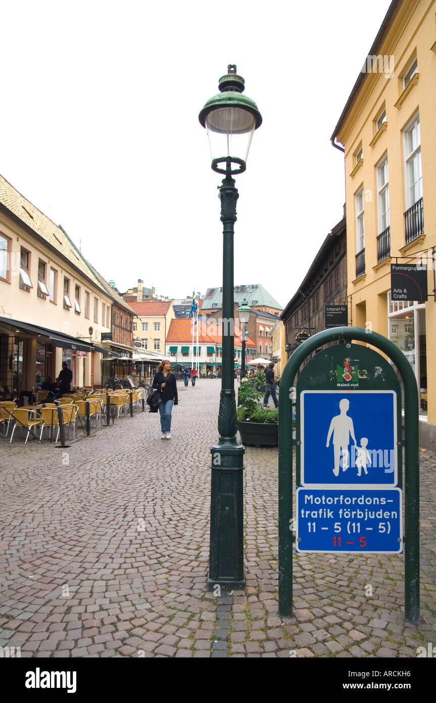 A notice on a street in Malmo Sweden indicating a pedestrian area Stock ...