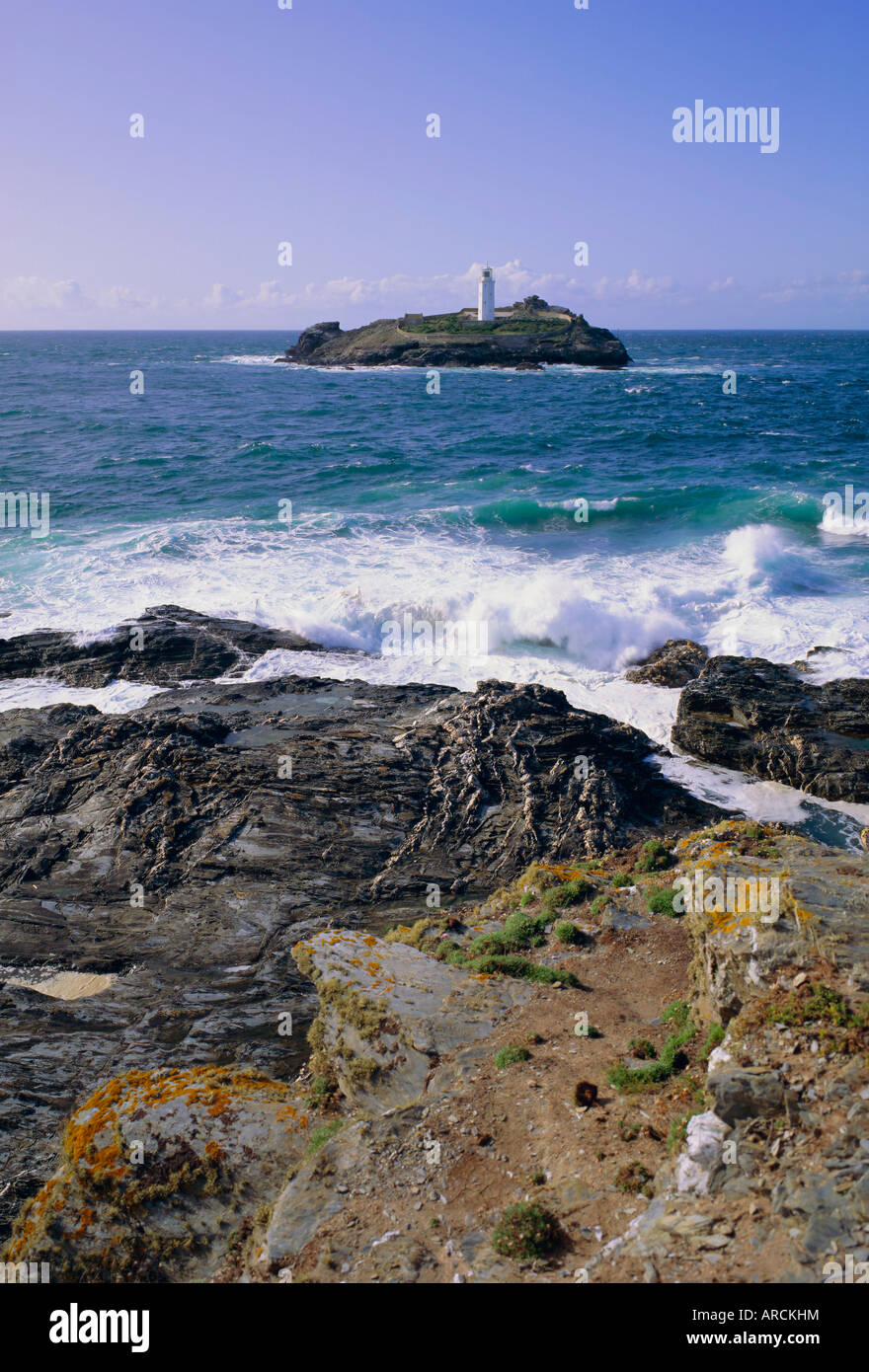 Lighthouse, Godrevy Point, St Ives Bay, Cornwall, England, UK Stock ...