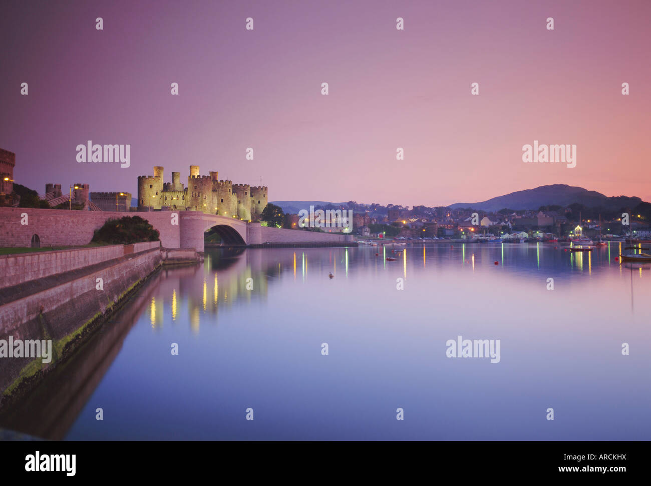 Conwy Castle at sunset, Gwynedd, North Wales, UK, Europe Stock Photo ...