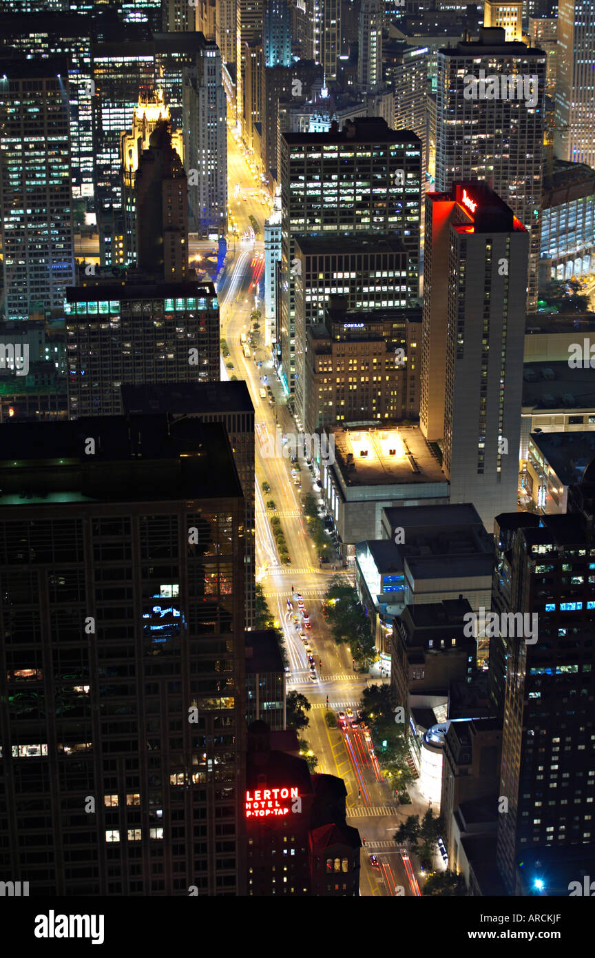 NIGHT Chicago Illinois Views of city at dusk from the Hancock ...