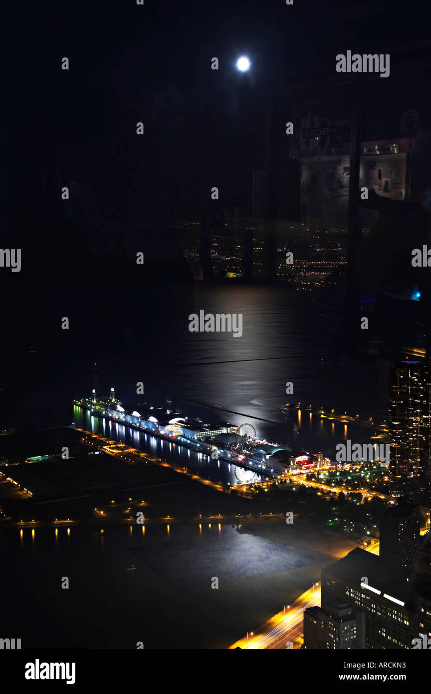 NIGHT Chicago Illinois Views of city at dusk from the Hancock ...