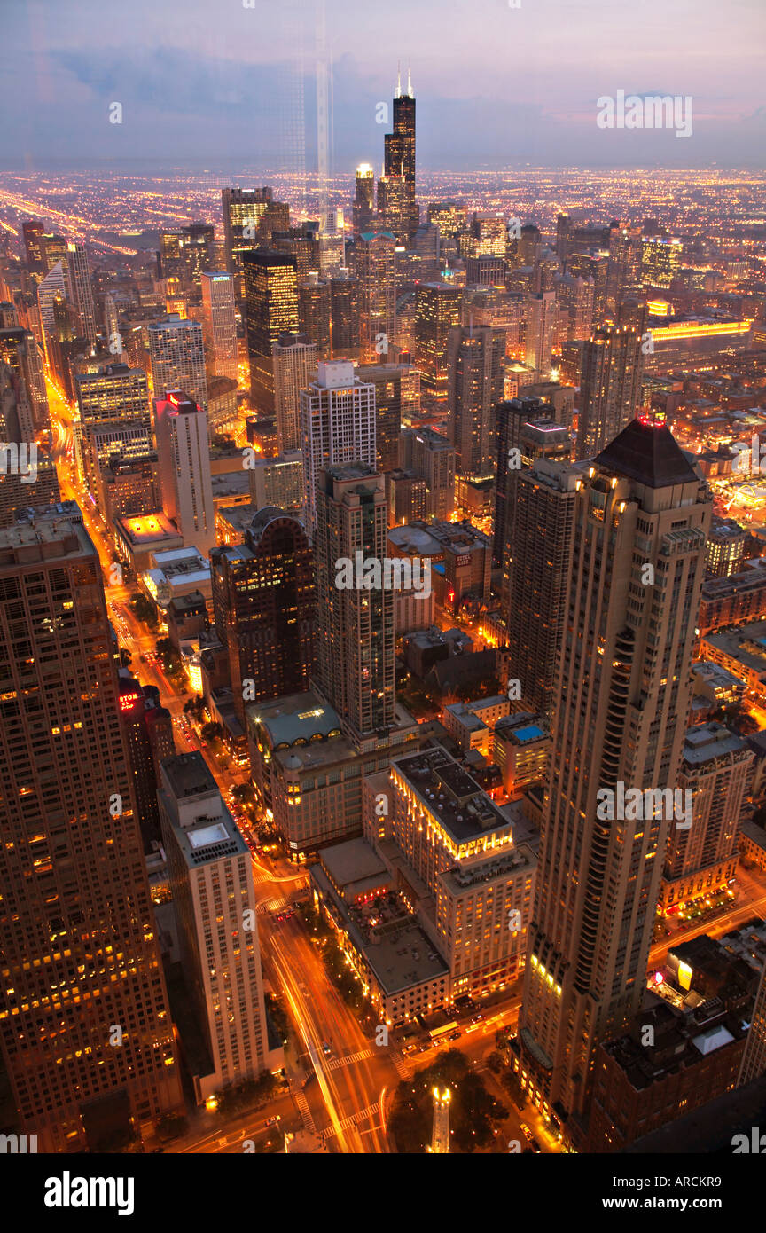 NIGHT Chicago Illinois Views of city at dusk from the Hancock ...