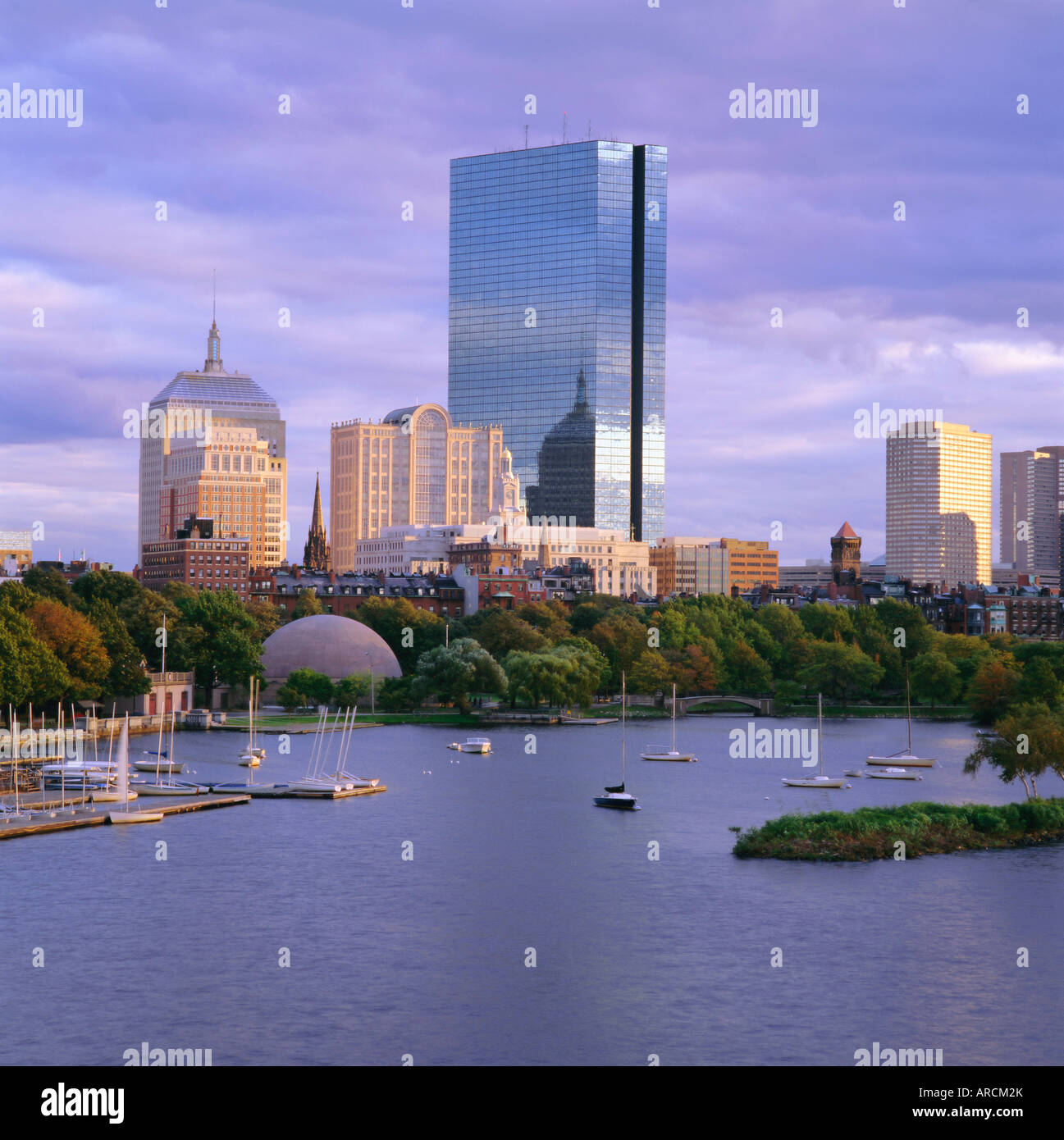 City skyline at sunset, Boston, Massachusetts, New England, USA, North ...