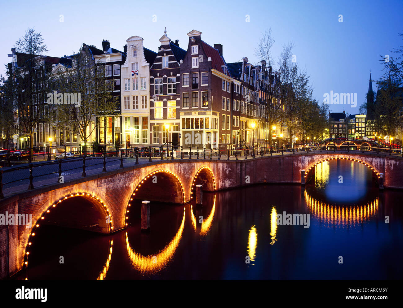 Lights on the bridges at night on the Keizersgracht in Amsterdam ...
